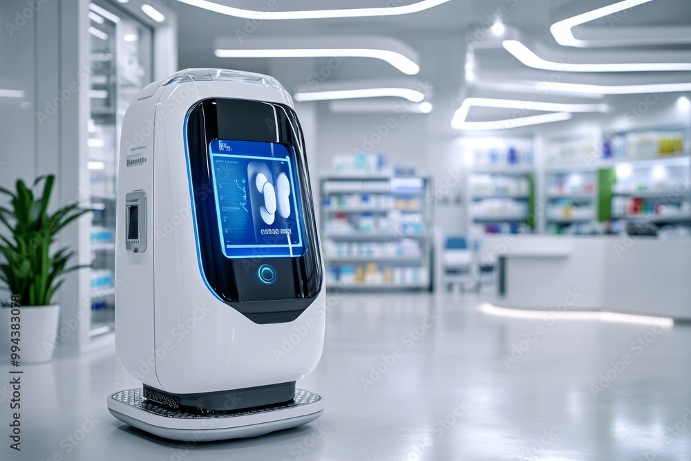 A futuristic medicine dispenser that scans a patientâ€™s ID, ensuring ...