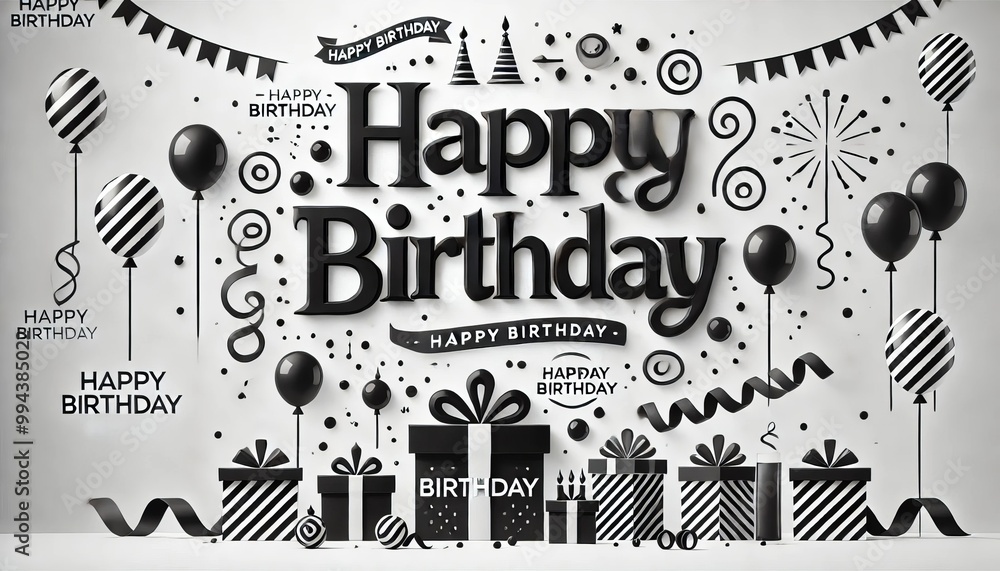 happy birthday typography black color vector design with birthday party ...
