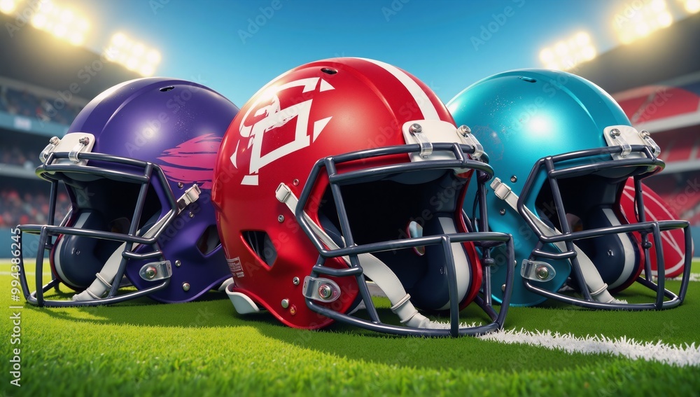 Dynamic vector artwork featuring assorted American football helmet ...