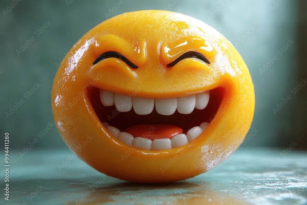 3d rendered yellow laugh emoji with tears hyperrealistic textures ...