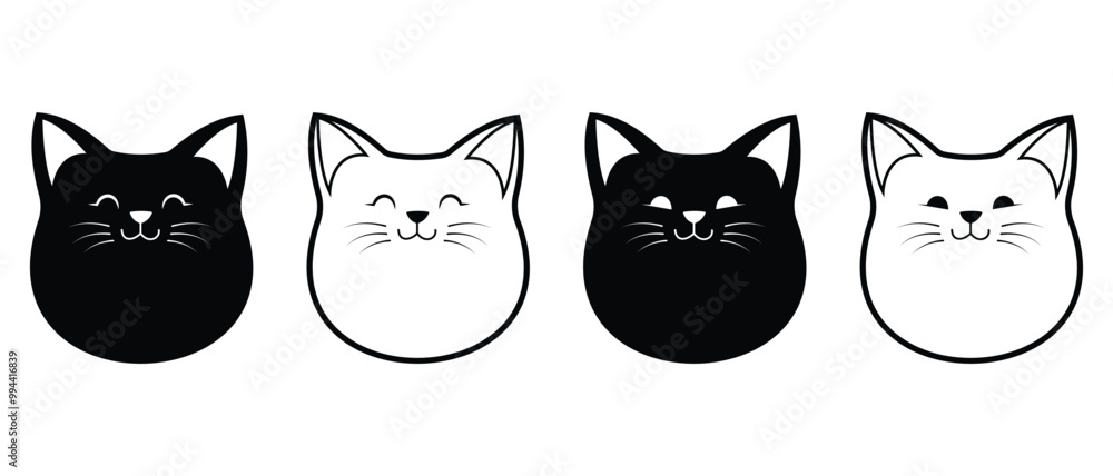 Cute cat face icon, vector silhouette design. Cat icons, vector ...