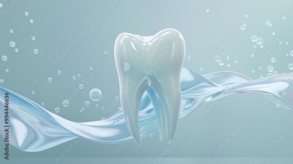 The image shows a stylized representation of a tooth on a light blue ...