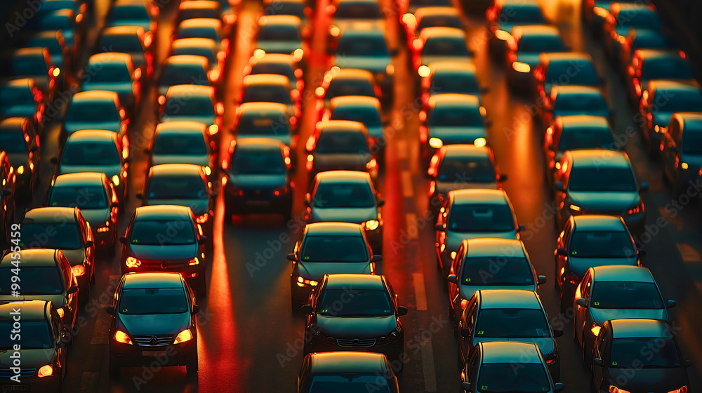 Traffic jam clogging city street, cars stuck in road congestion, rush ...