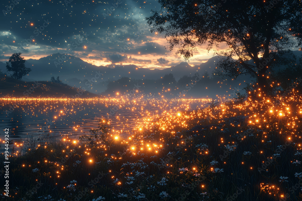Fireflies glowing in the dark, creating a magical, natural light show ...