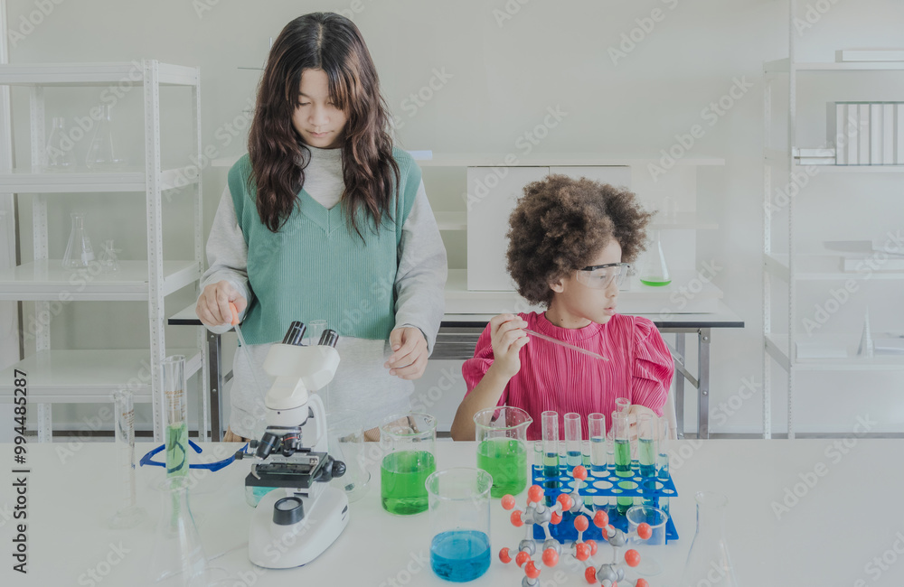 Child kid girl asian young student education two people team group ...