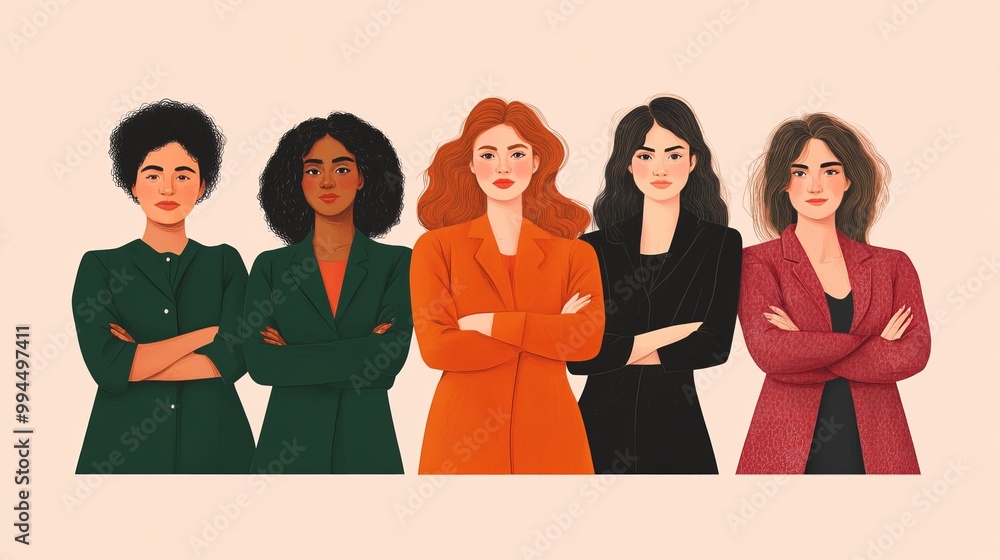 Five women from different backgrounds stand together, showing strength ...
