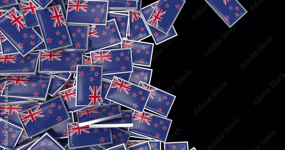 3d animated New Zeland flag badge transitions on a transparent alpha ...