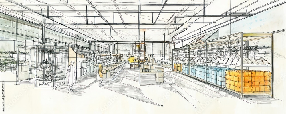 Technical drawing of a sustainable fashion production facility ...
