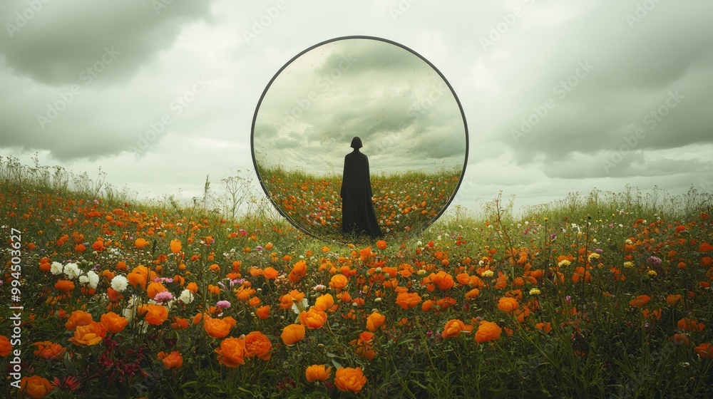 Reflections of Isolation - Solitude Concept with Figure in Flower Field ...