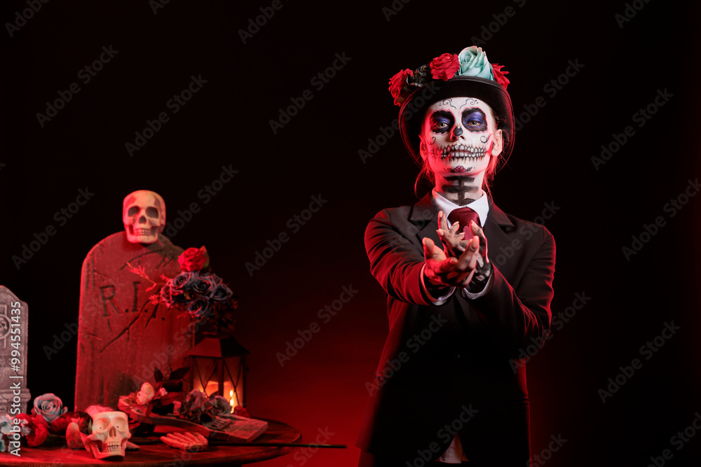 Portrait of mysterious lady doing provocative luring gesturing at Dia ...