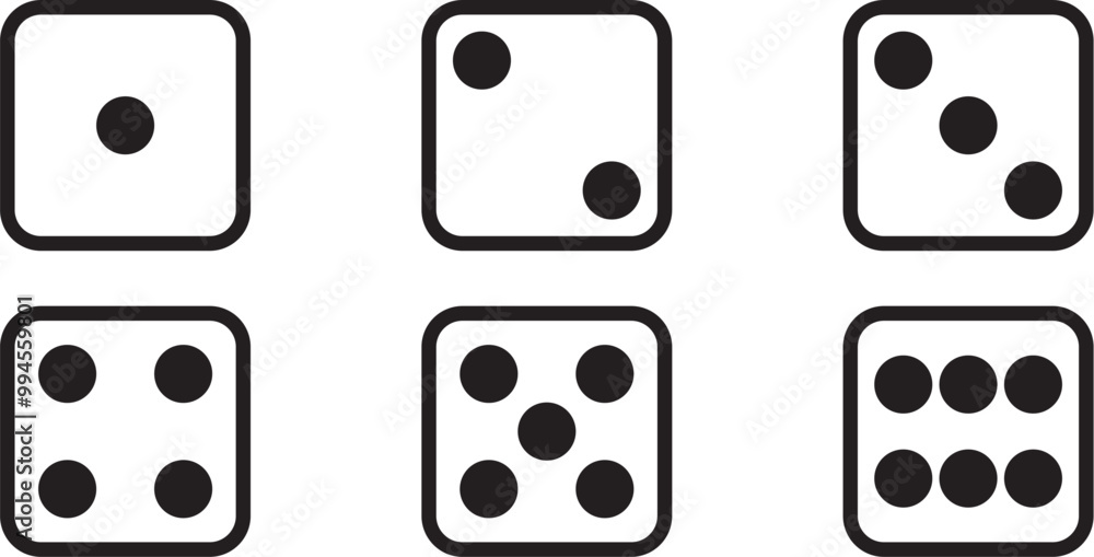 Vectorised illustration of the different faces of a square die with ...
