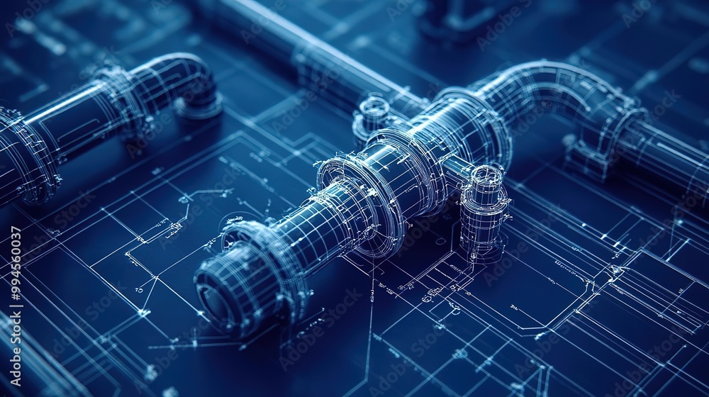 High-tech blueprint of a pipe system showcasing intricate details and ...