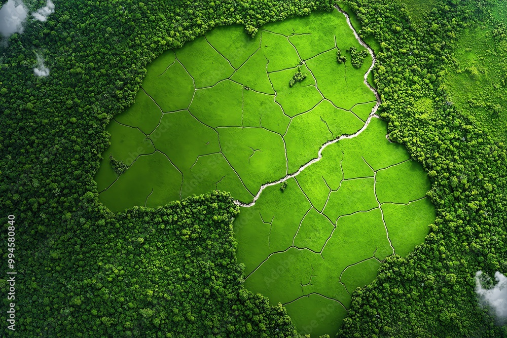 A satellite image of a shrinking rainforest, illustrating the rapid ...