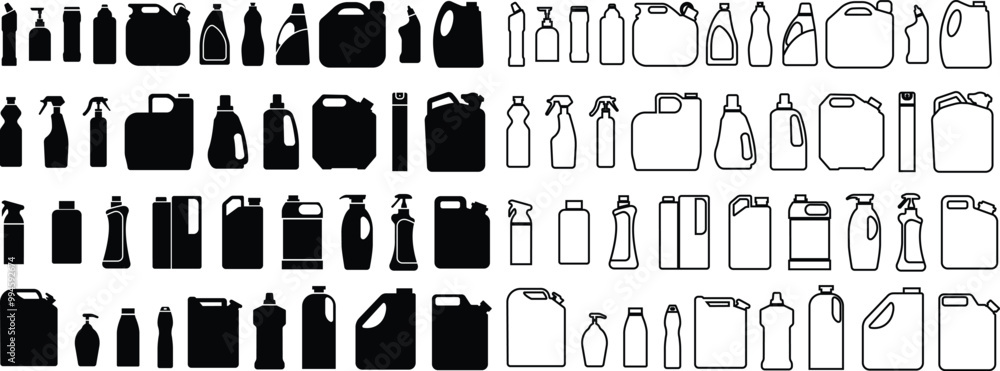 Plastic Bottles and Cans icon in flat line set. Plastic Water Bottle ...