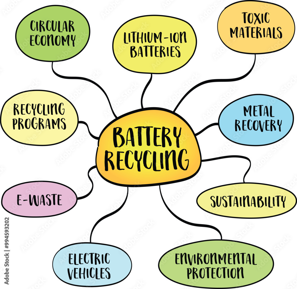 Battery recycling, the process of collecting, sorting, and reprocessing ...