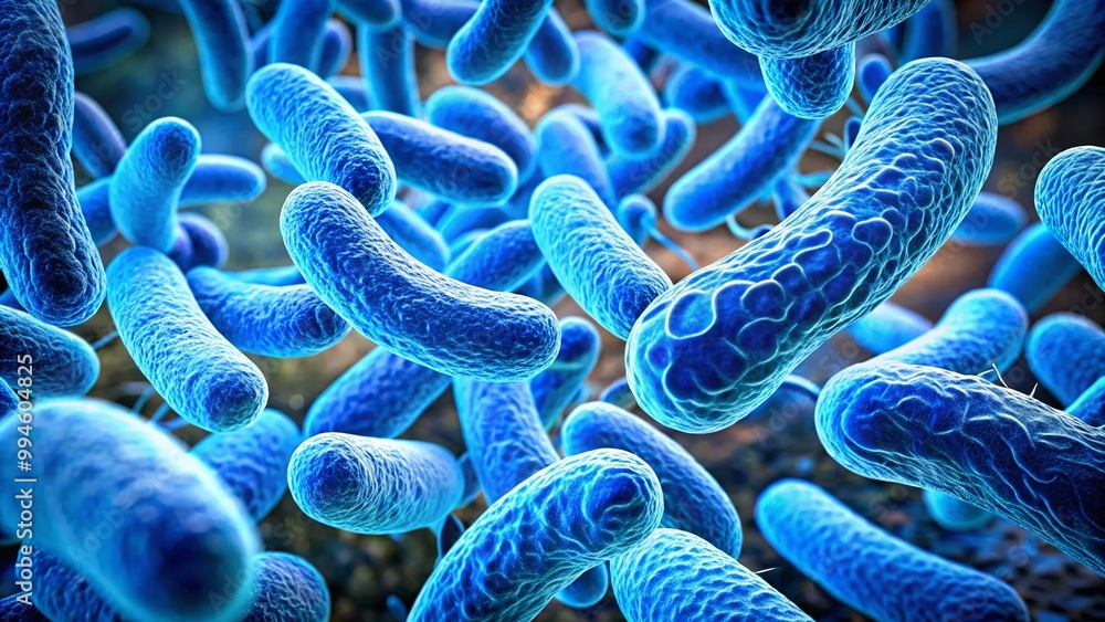 Vibrio Shaped Bacteria Under Microscope - Vibrant Blue Color and ...