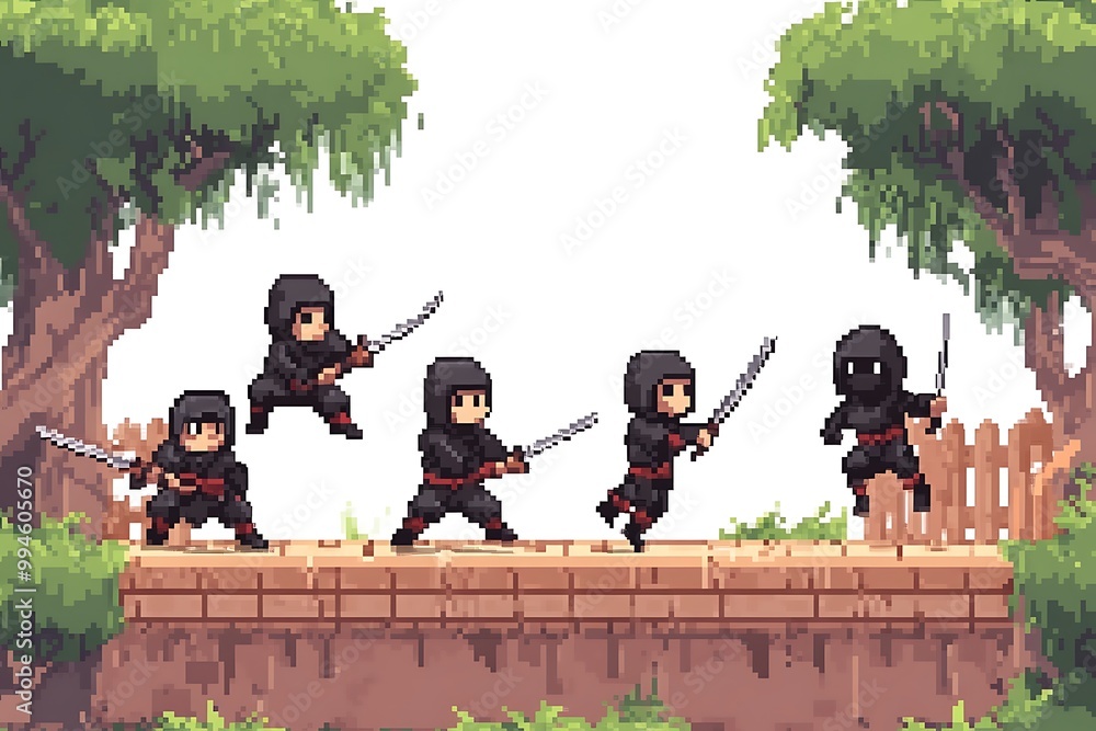 Pixel art ninja sprites for game development, 8bit character set for ...