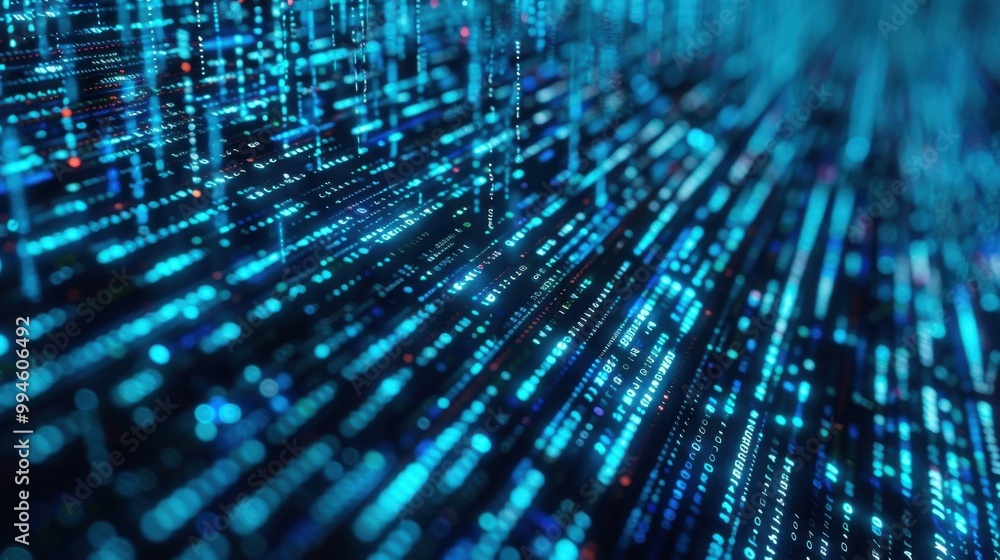 Blue Binary Data Software Programming Code Background Random Parts Of Program Code Digital
