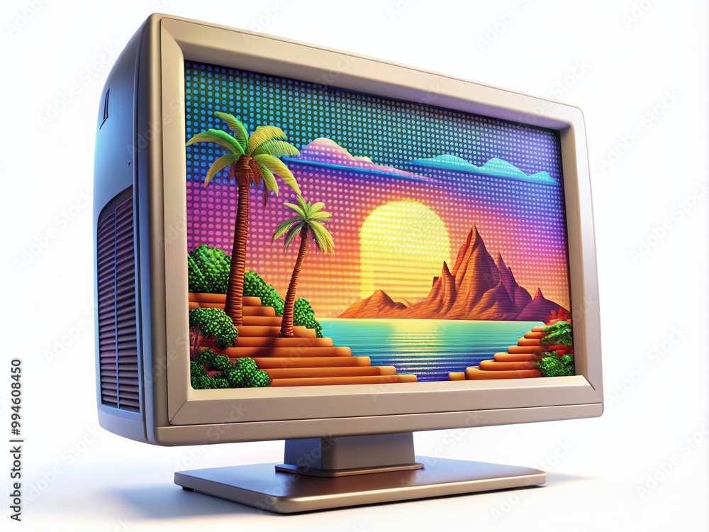 Vintage Old Computer Monitor Displaying Retro Graphics and Distinctive ...