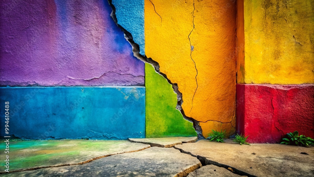 Visible crack in concrete foundation of building indicating potential ...
