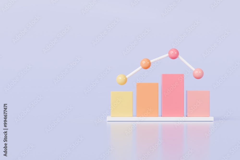 3D Bar Chart with arrow rising icon on isolated purple background ...