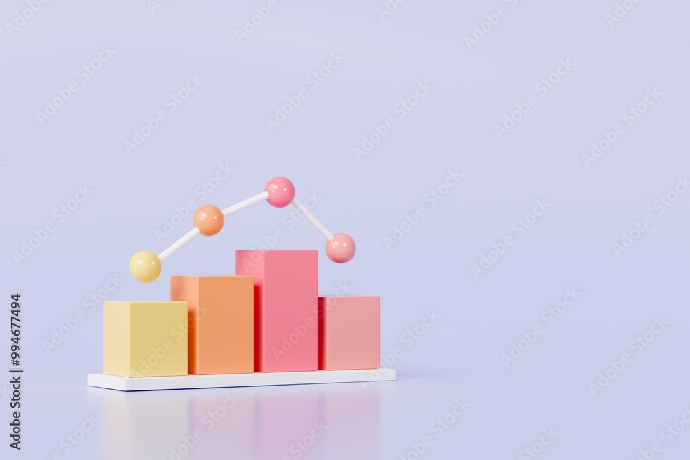 3D Bar Chart with arrow rising icon on isolated purple background ...