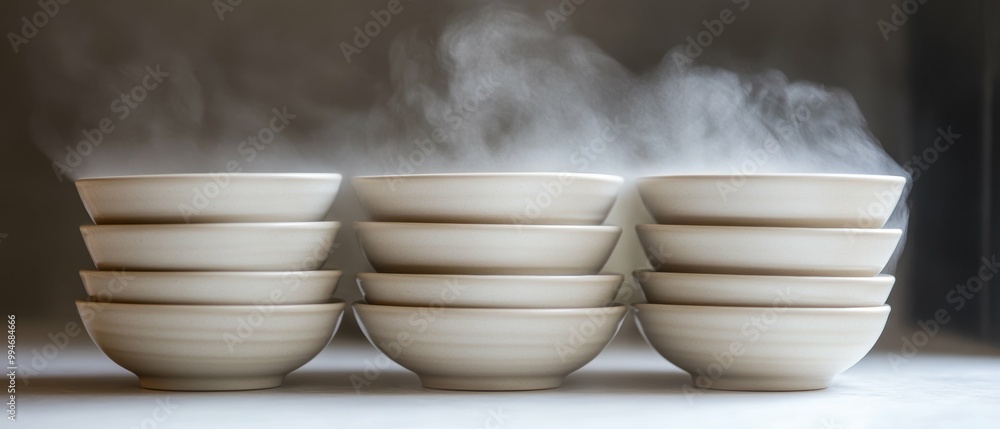 Side profile of a stack of traditional Burmese ohn no khaut swe ...