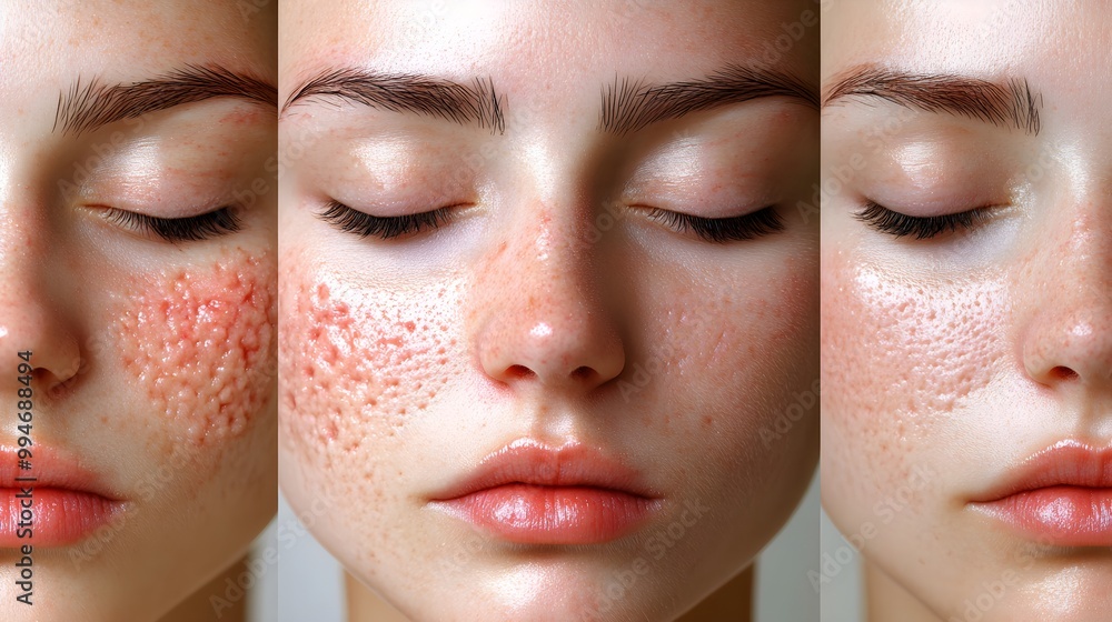 Acne treatment journey infographic inflamed red skin, topical cream ...