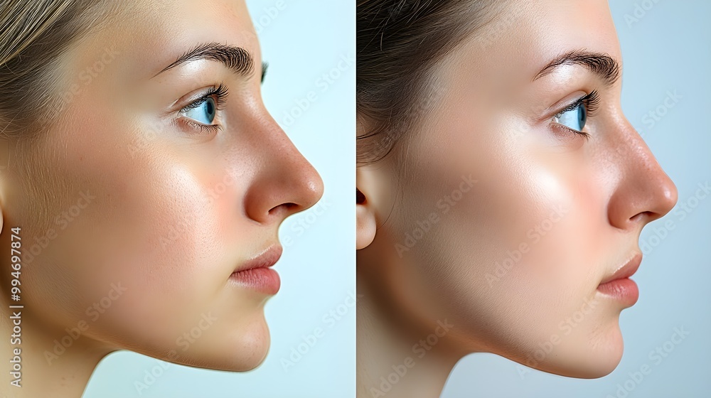 Detailed before-and-after of rhinoplasty, showing a bulbous tip and ...
