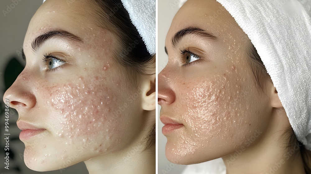 Transformation of a patient's skin before and after acne treatment ...