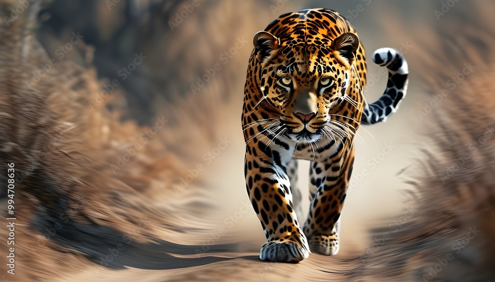 Dynamic depiction of a fierce leopard in motion, showcasing its ...