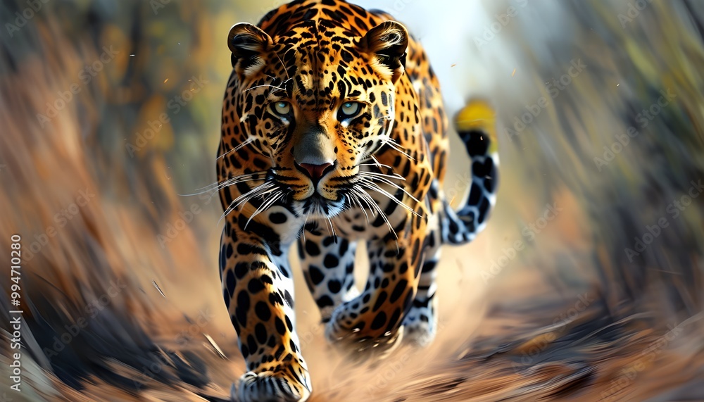 Dynamic depiction of a fierce leopard in motion, showcasing its ...