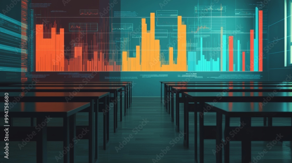 Classroom with Floating Charts and Diagrams Stock Photo | Adobe Stock