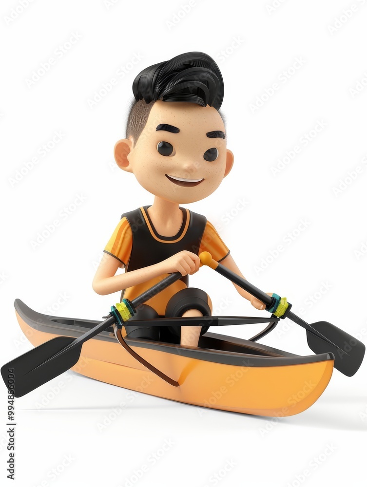 Energetic cartoon style 3D render of an Asian female rower in a rowing ...