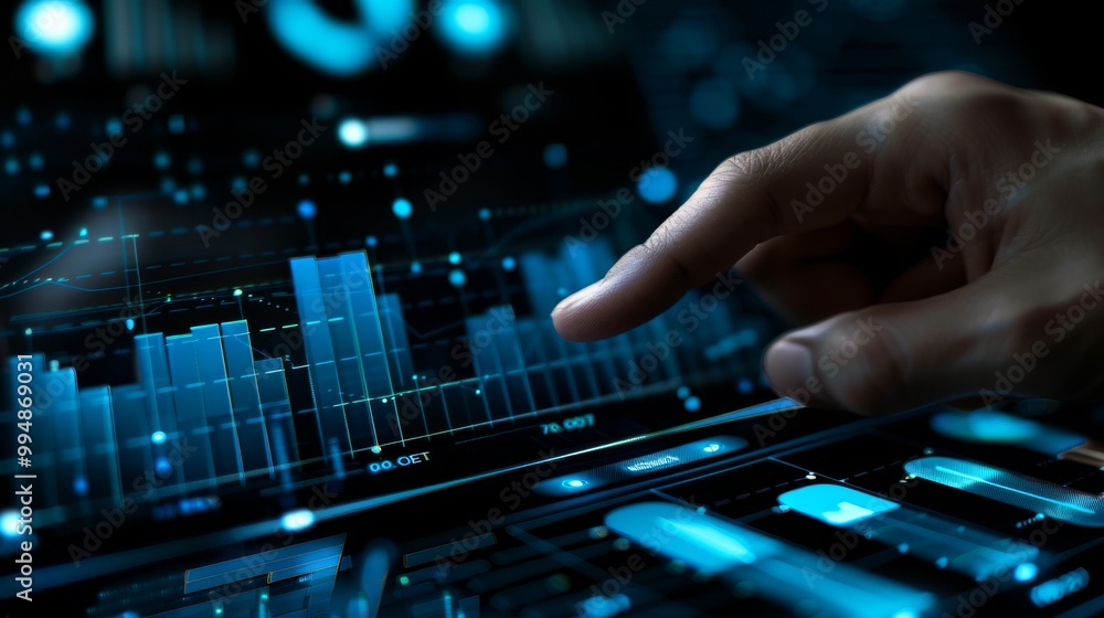 Manager finger touching virtual bar chart, symbolizing performance ...