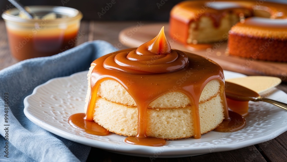 Colombian arequipe caramel spread on fluffy cake closeup ilustração do ...