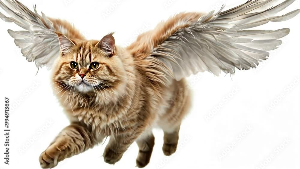 Flying Cat with Wings: Majestic Maine Coon Soaring. A whimsical image ...