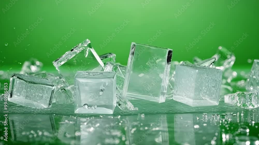 Watch ice cubes melting on a vibrant green screen, perfect for ...