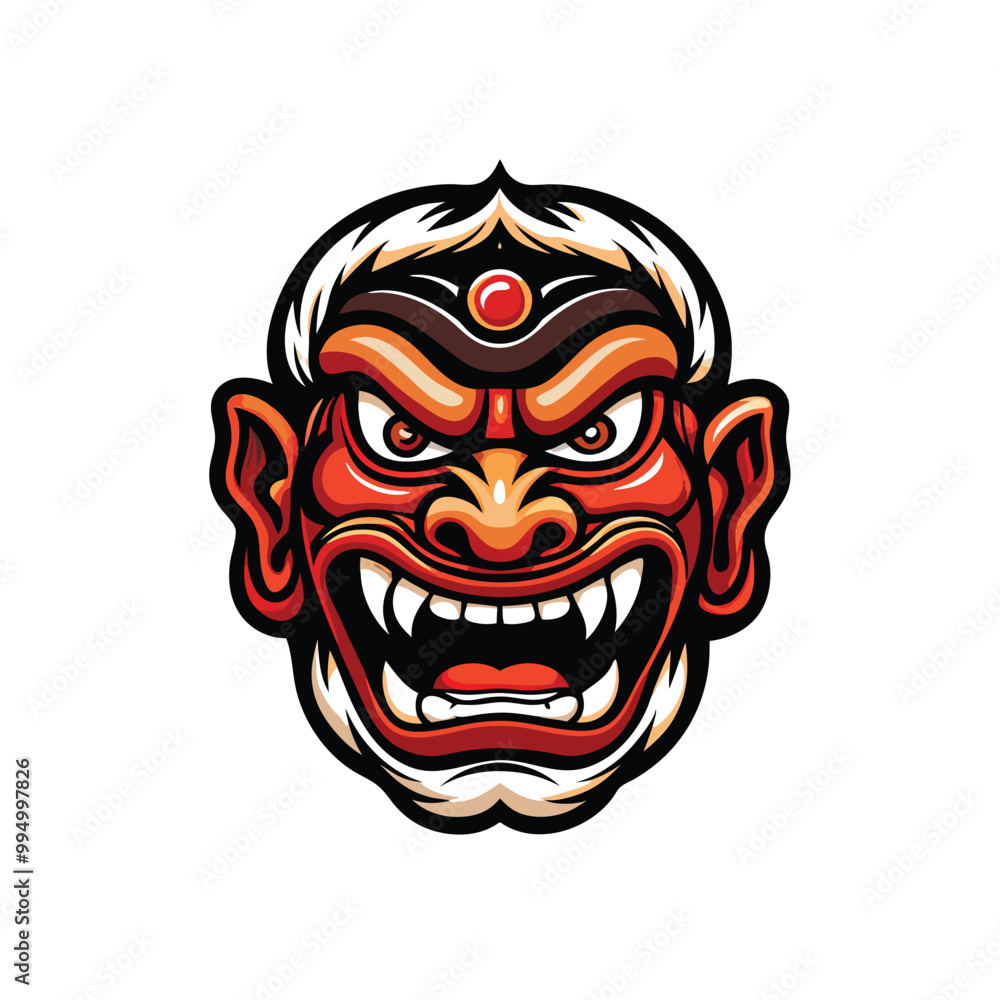 Illustration of a traditional Korean Hahoe mask with bold expressions ...