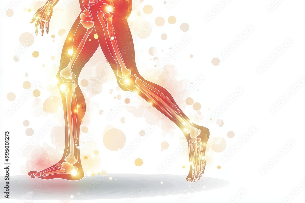 illustrated human body with glowing red and orange areas indicating ...