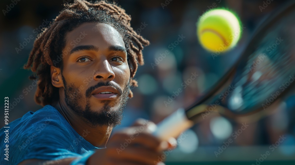 Close-Up of a Male African American Tennis Player Concentrating on the ...