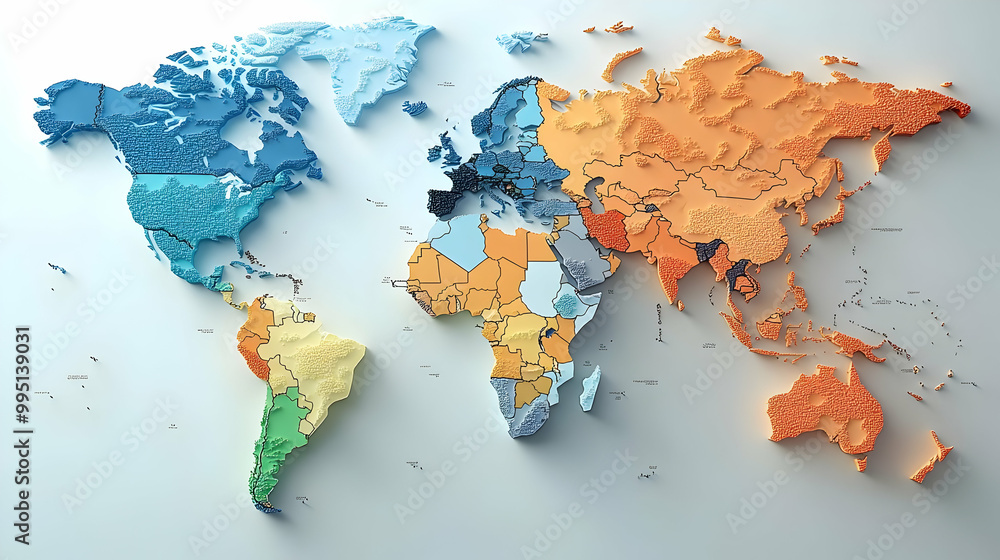 Explore the World: 3D Map of Continents and Countries Stock ...