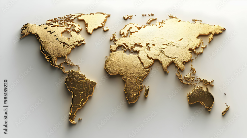 Golden World Map, Global Geography, 3D Map, Continents, Earth, World ...