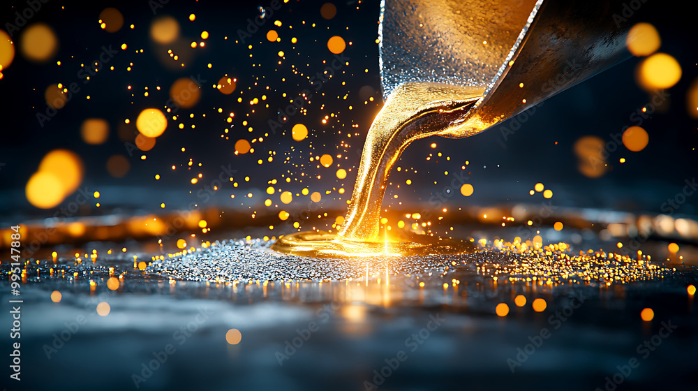 Molten metal is being poured into mold, creating mesmerizing display of ...