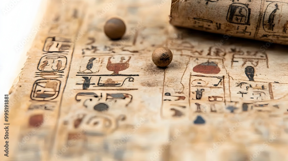 Detailed Close up of an Ancient Papyrus Scroll Featuring Intricate ...