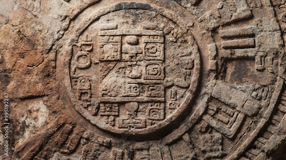 Detailed shot of an ancient calendar stone showcasing the intricate ...