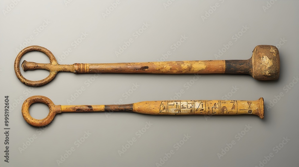 Detailed view of the crook and flail ancient Egyptian symbols of royal ...