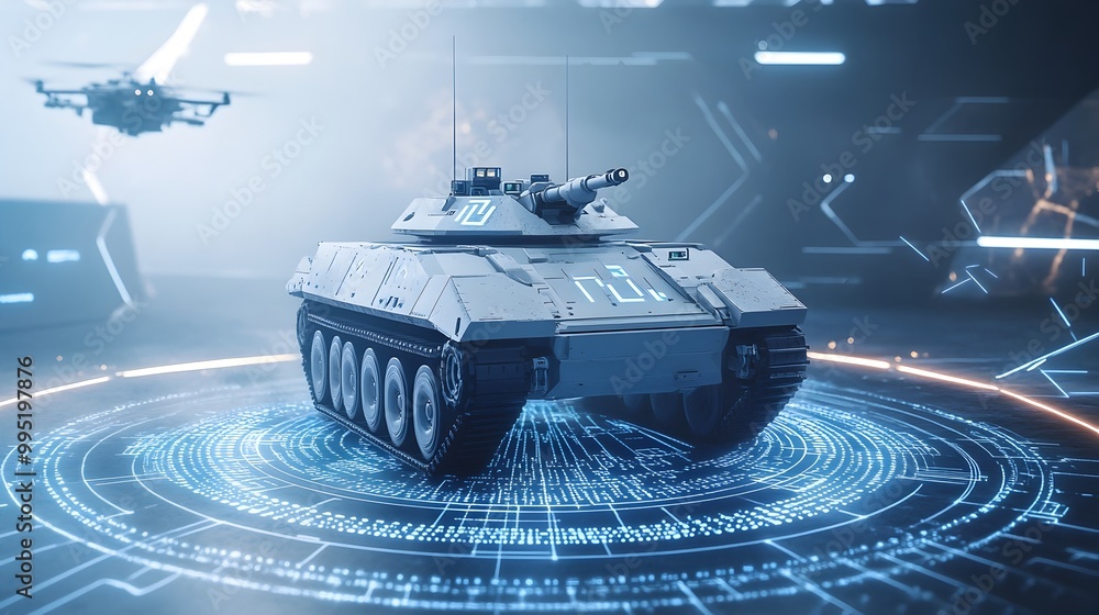 A highly advanced futuristic tank equipped with cutting edge anti drone ...