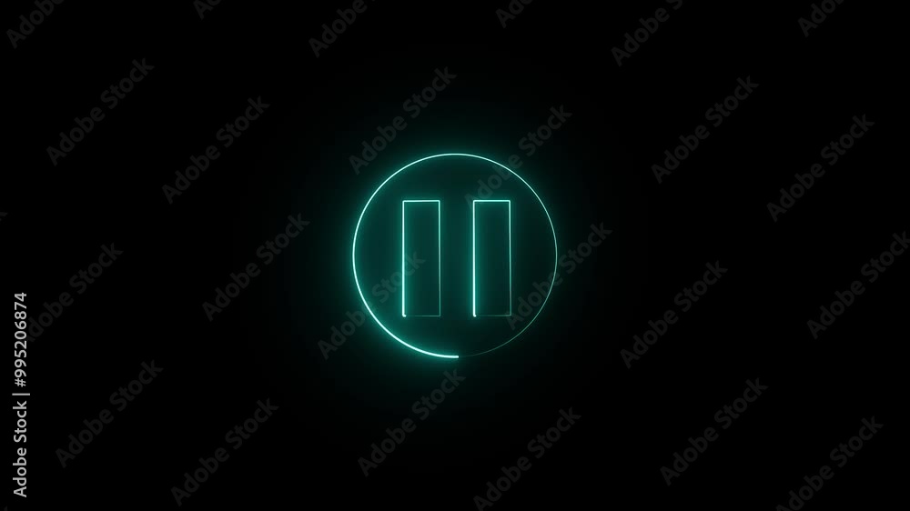 Neon music player icon, neon play button icon, concept in neon circle ...