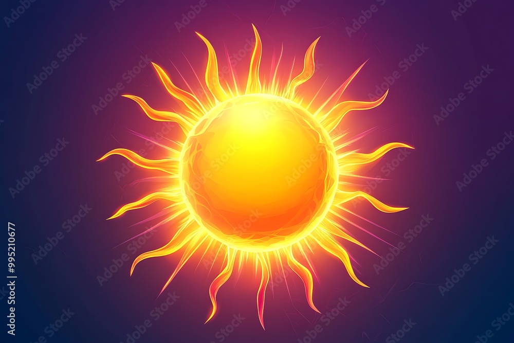 A vibrant vector emoji of a glowing yellow sun with detailed rays ...